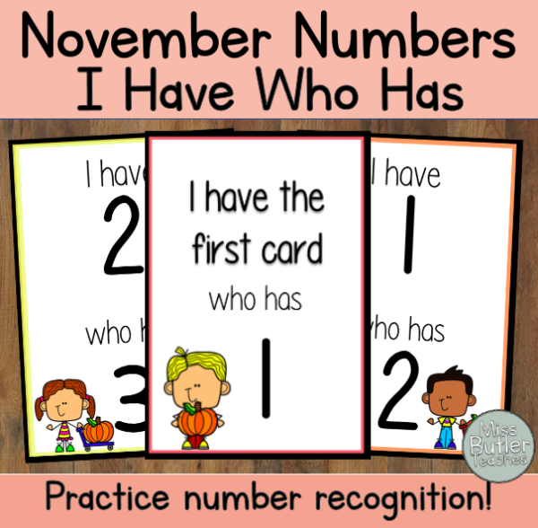 November + Fall Numbers I Have Who Has Game - Kindergarten, VPK, 1st ...