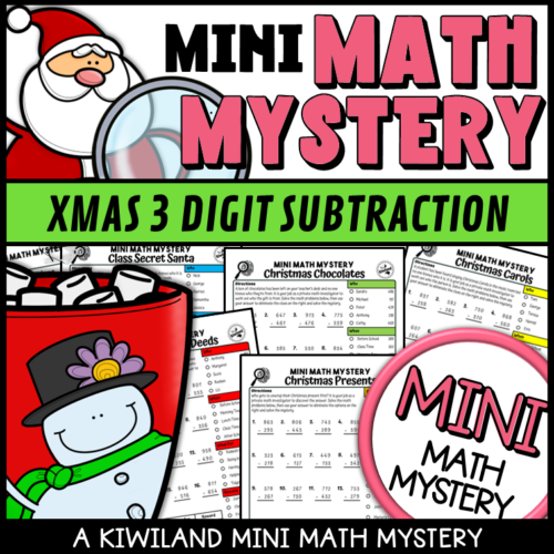 Christmas Mini Math Mystery Detective with 3 Digit Subtraction with ...