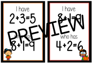 November + Fall Addition I Have Who Has Game - Kindergarten, VPK, 1st ...