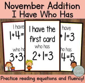 November + Fall Addition I Have Who Has Game - Kindergarten, VPK, 1st ...