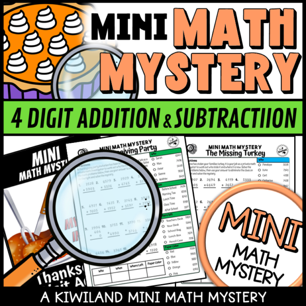 Thanksgiving Mini Math Mystery 4 Digit Addition and Subtraction with ...