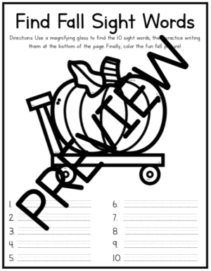 NO PREP November Sight Word Hunt Literacy Center - Kindergarten, VPK ...