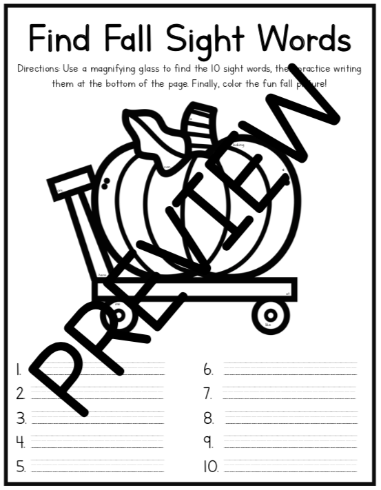 NO PREP November Sight Word Hunt Literacy Center - Kindergarten, VPK ...