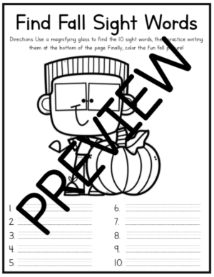 NO PREP November Sight Word Hunt Literacy Center - Kindergarten, VPK ...