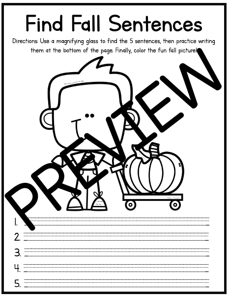 NO PREP November Sentence Hunt Literacy Center - Kindergarten, VPK, 1st ...