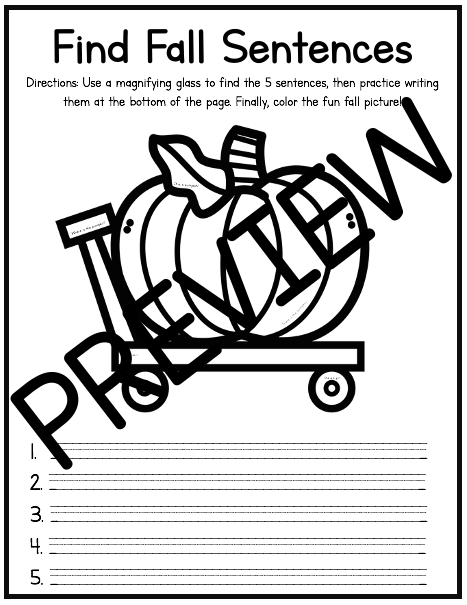 NO PREP November Sentence Hunt Literacy Center - Kindergarten, VPK, 1st ...