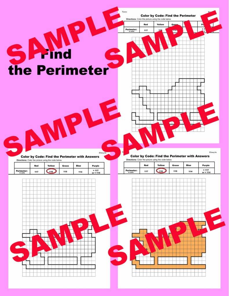 Christmas Color by Code: Area and Perimeter: Count Squares: Sleigh ...
