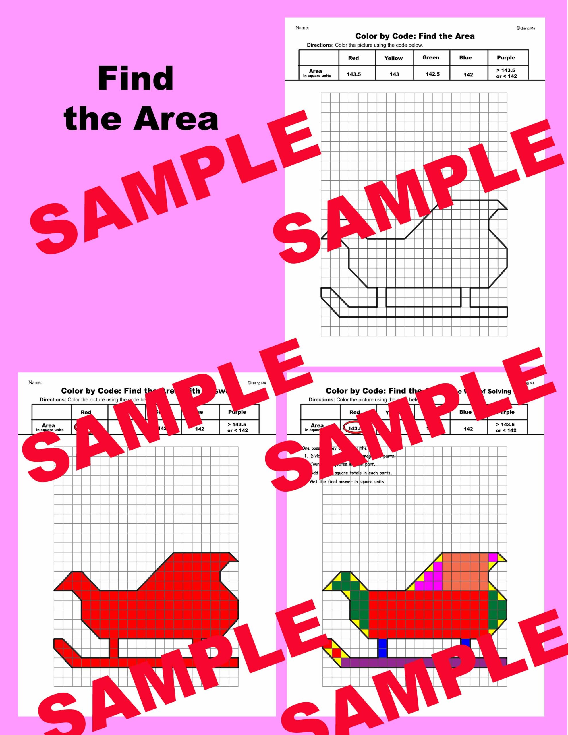 Christmas Color by Code: Area and Perimeter: Count Squares: Sleigh ...