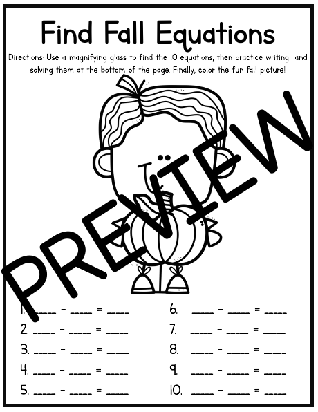 NO PREP November Subtraction Hunt Literacy Center - Kindergarten, VPK ...