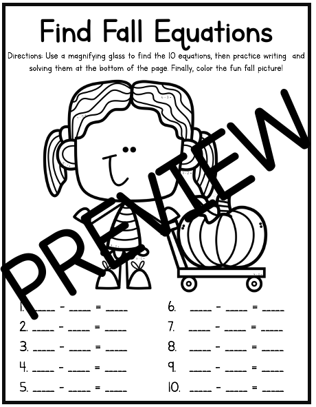 NO PREP November Subtraction Hunt Literacy Center - Kindergarten, VPK ...