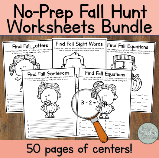NO PREP November Fall Hunt Worksheet Printables - VPK + Kindergarten ...