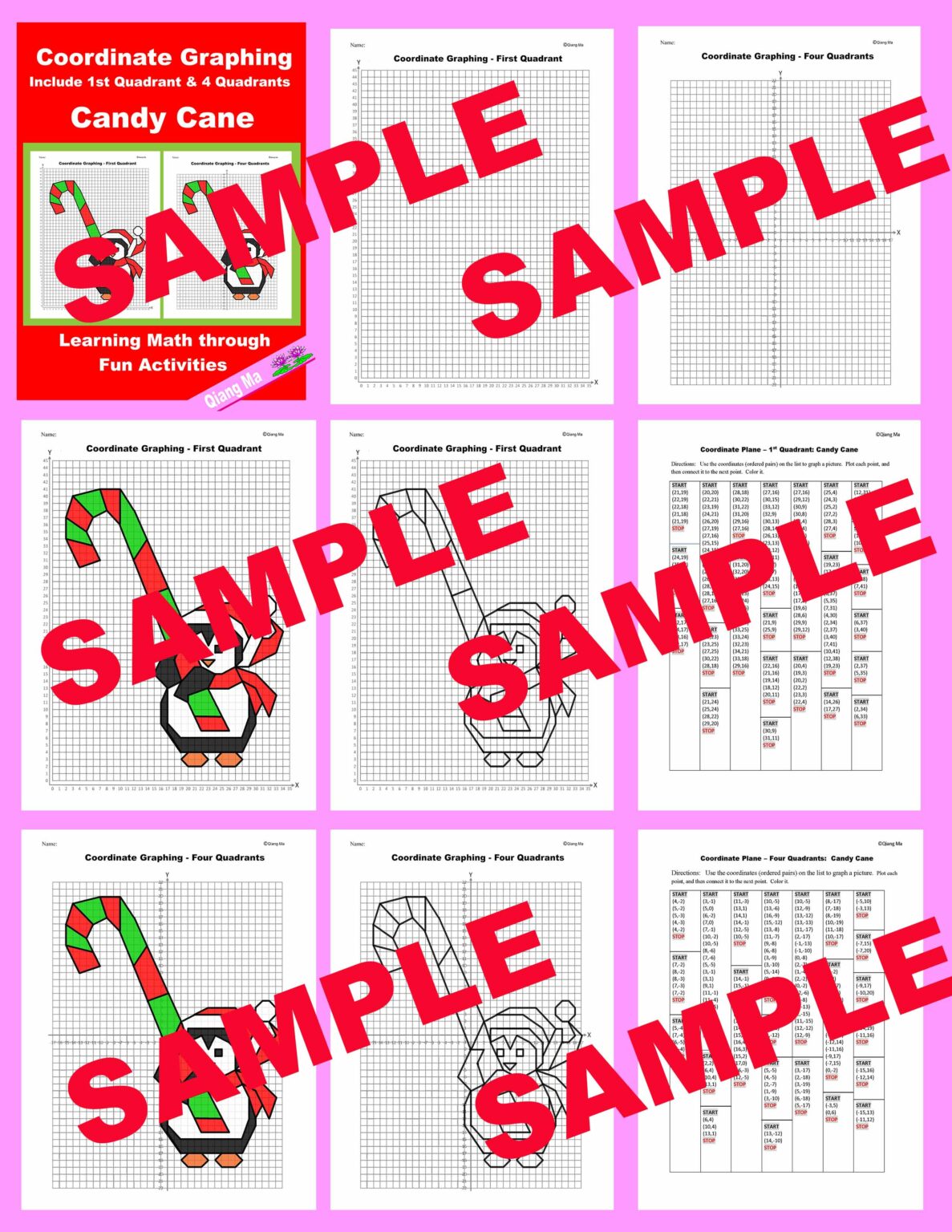 Christmas Coordinate Plane Graphing Picture: Candy Cane | Made By Teachers
