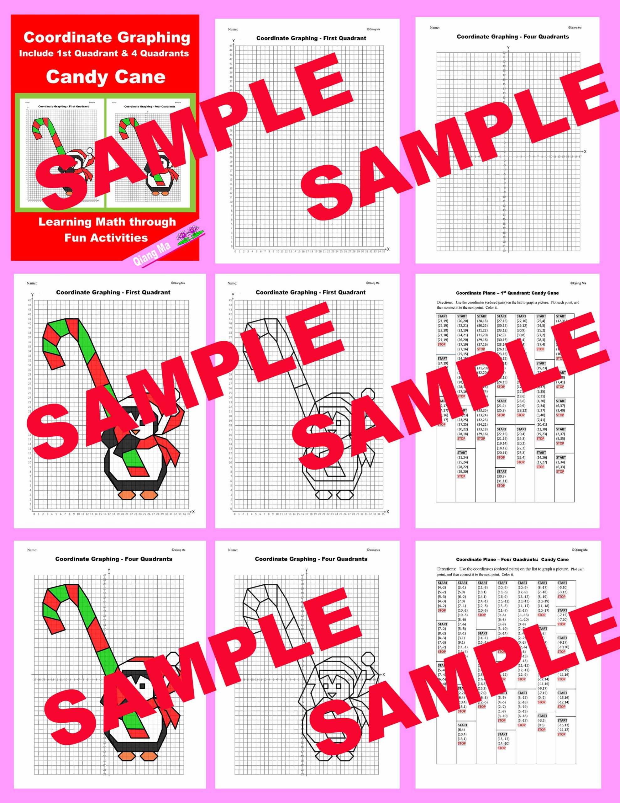Christmas Coordinate Plane Graphing Picture: Candy Cane | Made By Teachers