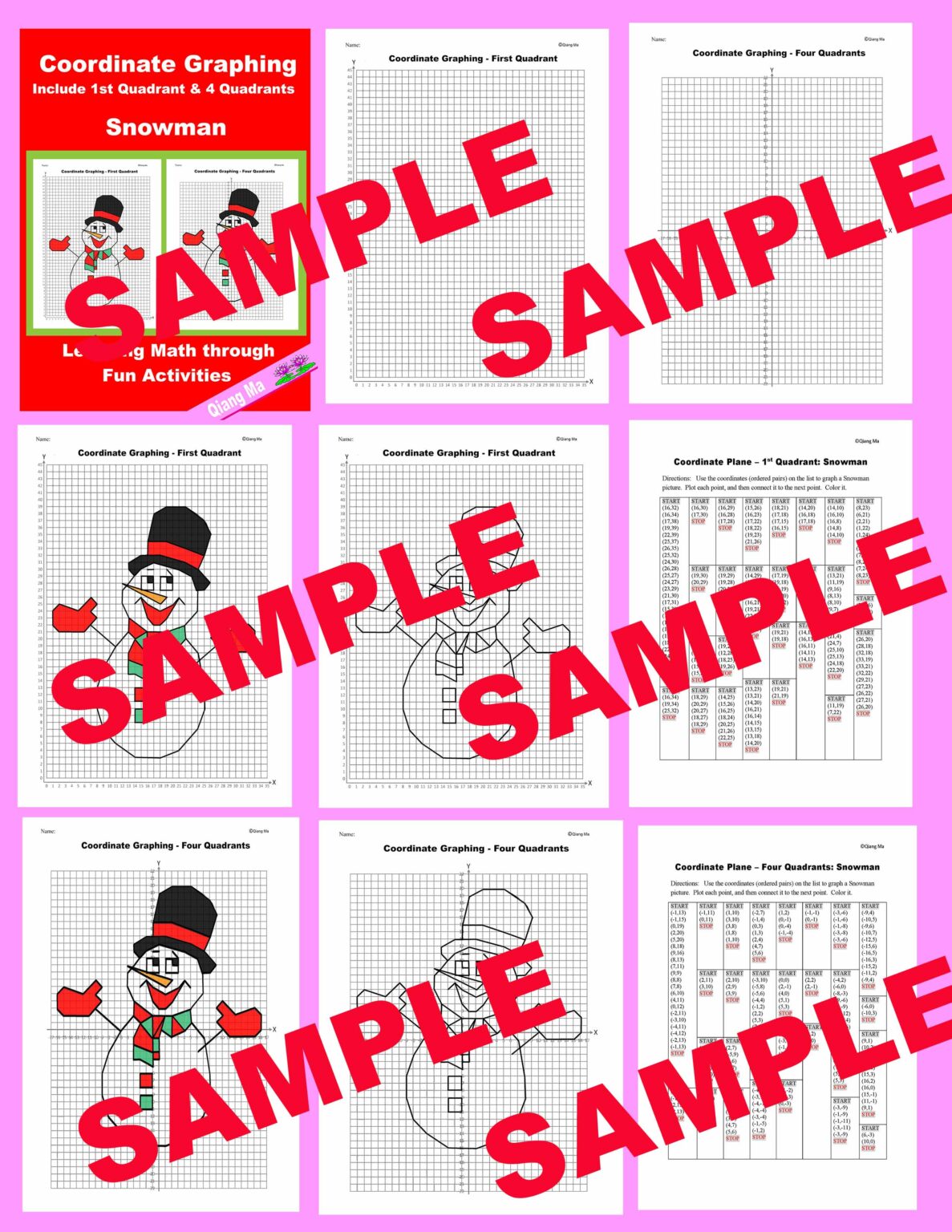 Christmas Coordinate Plane Graphing Picture: Snowman | Made By Teachers