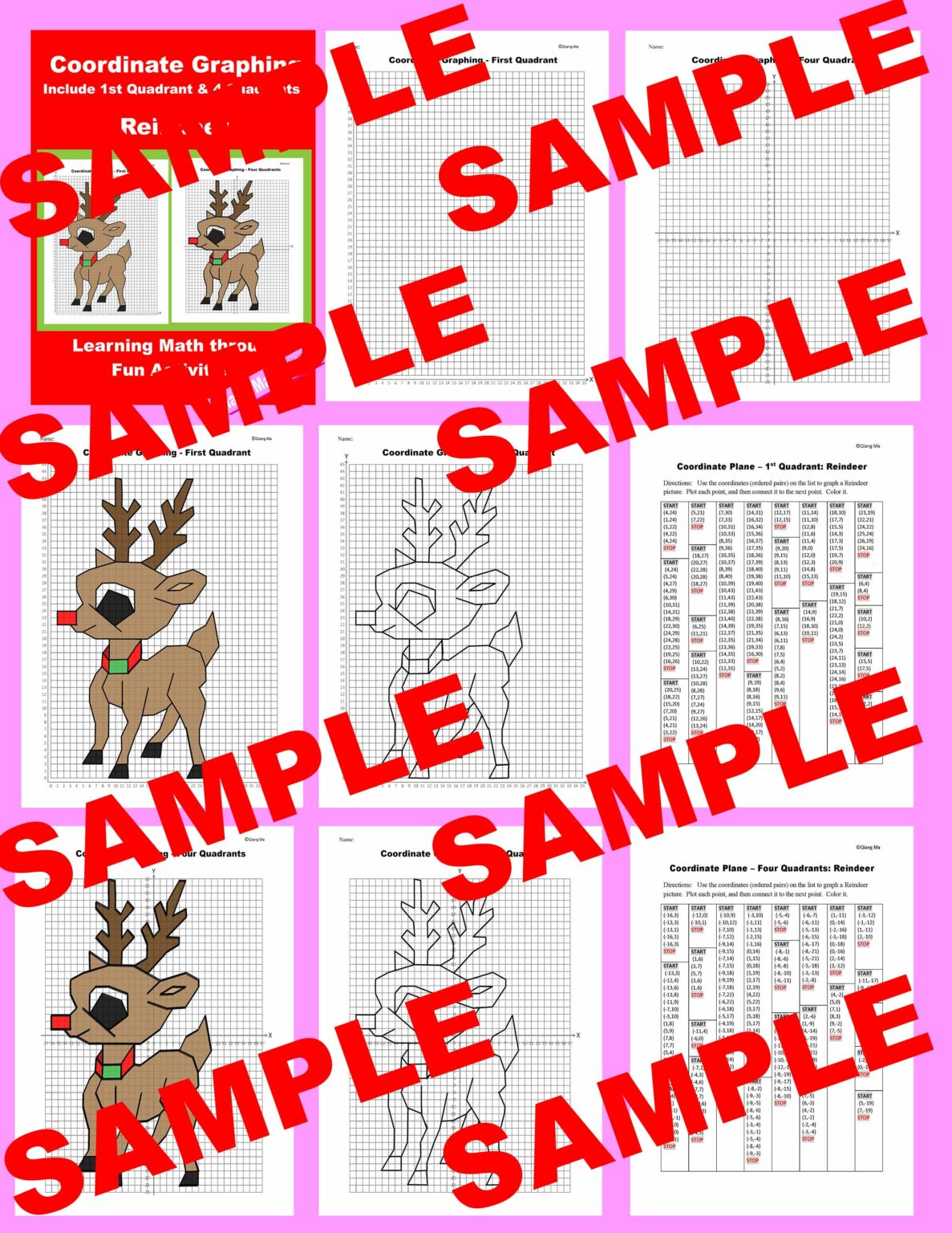 Christmas Coordinate Plane Graphing Picture: Reindeer | Made By Teachers