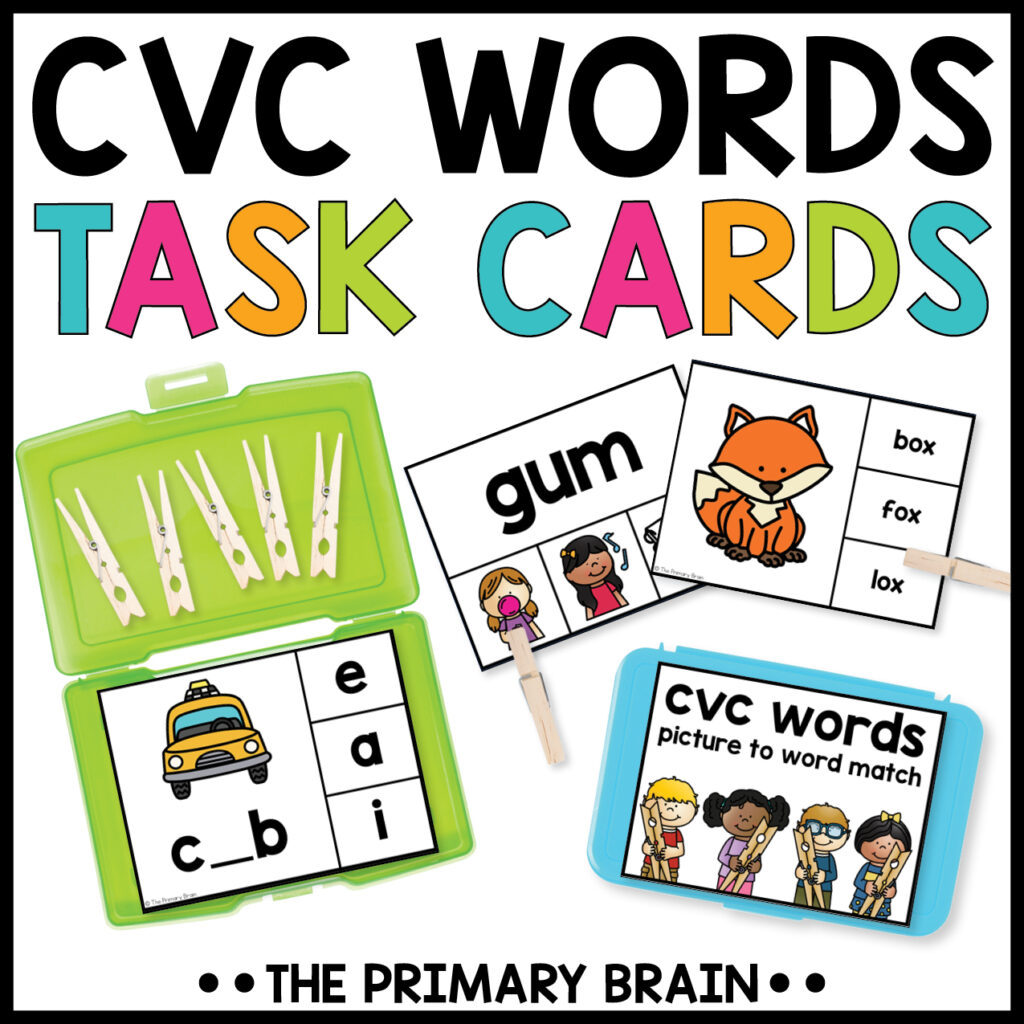 CVC Words Clip Cards for Task Card Boxes | Literacy Centers Activities ...