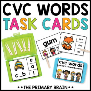 CVC Words Clip Cards for Task Card Boxes | Literacy Centers Activities ...