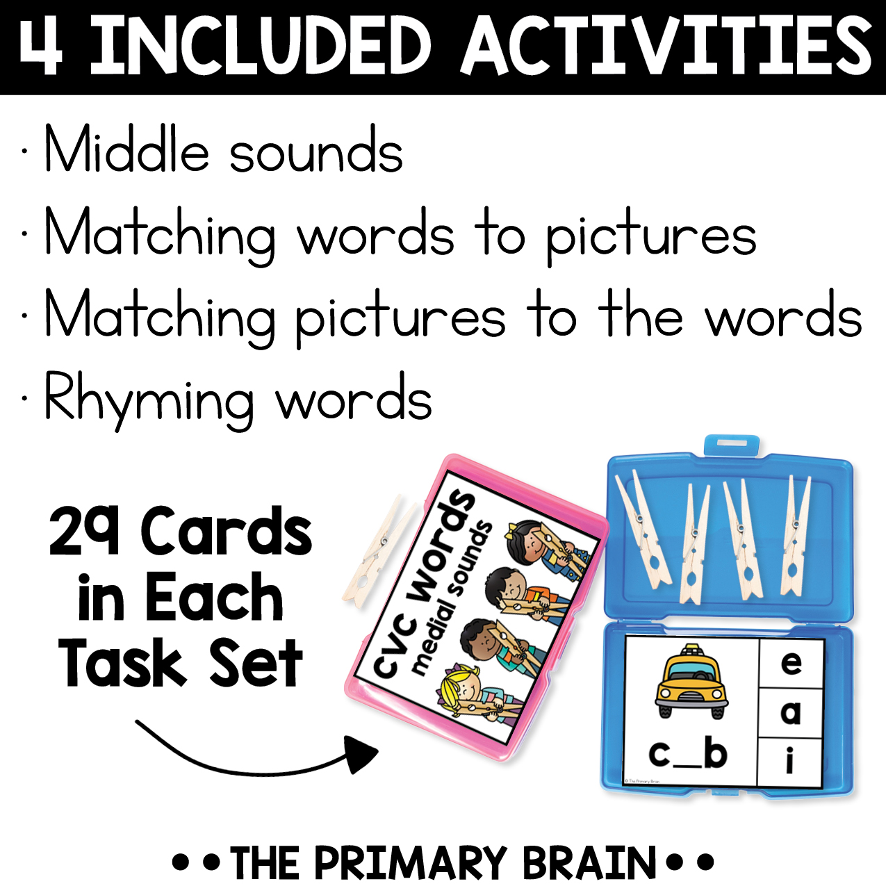 CVC Words Clip Cards for Task Card Boxes | Literacy Centers Activities ...