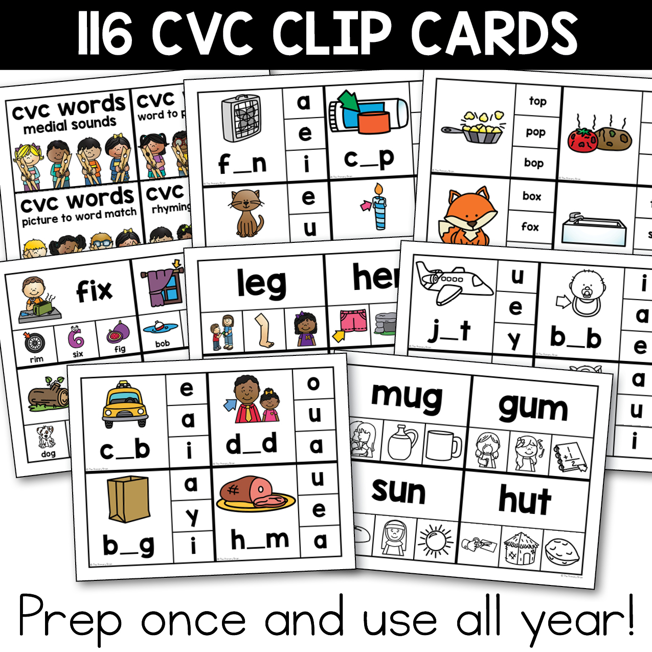 CVC Words Clip Cards for Task Card Boxes | Literacy Centers Activities ...