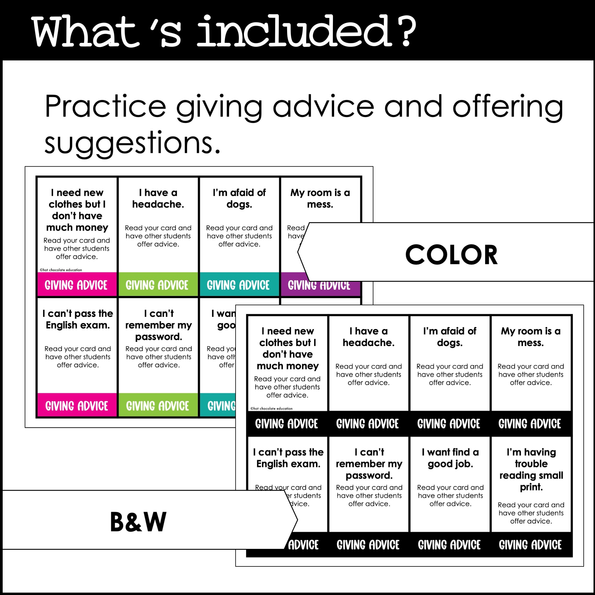 Giving Advice - Conversation Cards - ESL Speaking Skills Activity ...