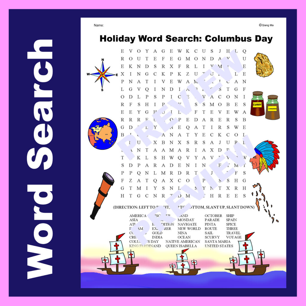 Columbus Day Word Search Printable - Word Search Maker