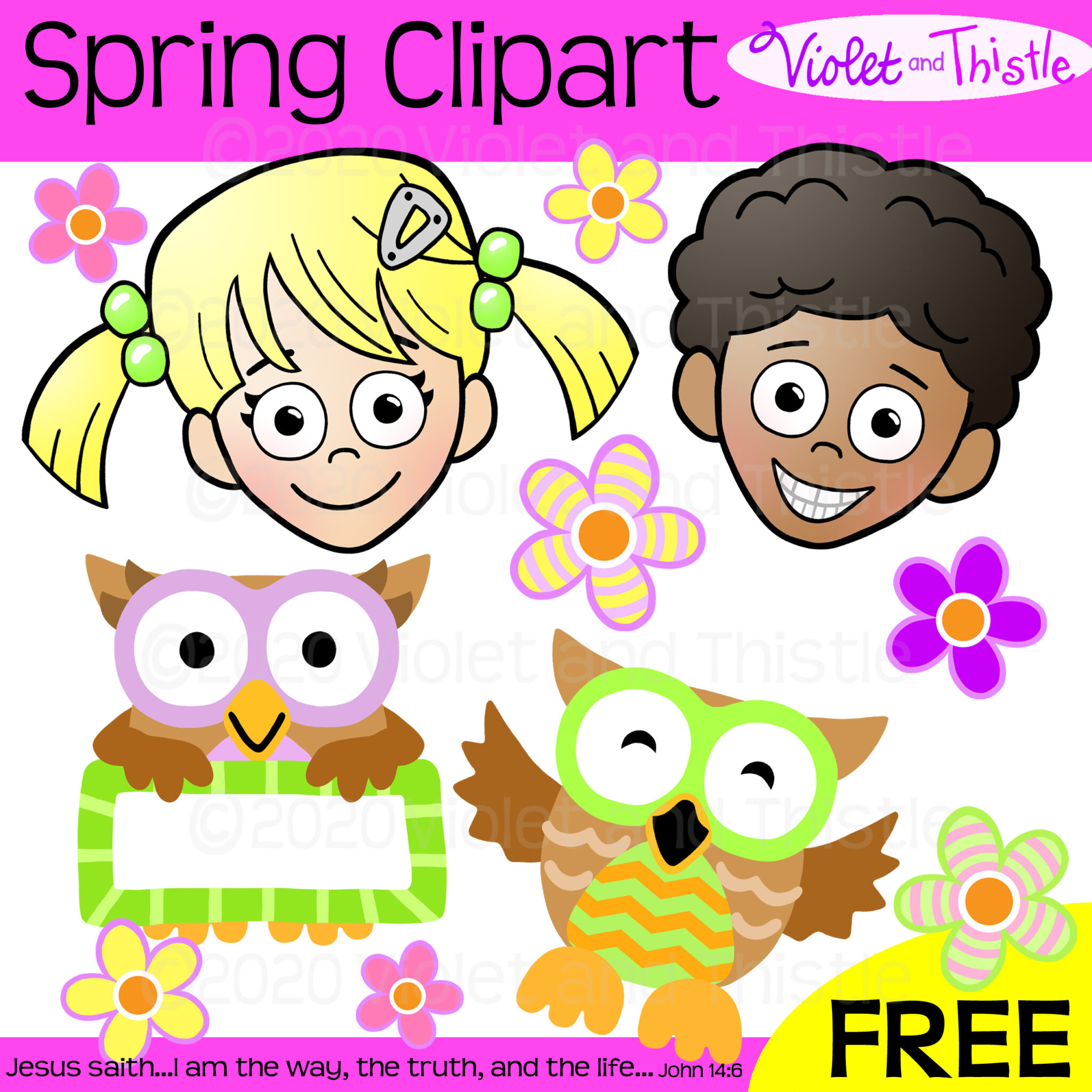 FREE Spring Kids Clipart Owls Flowers Clip Art | Made By Teachers