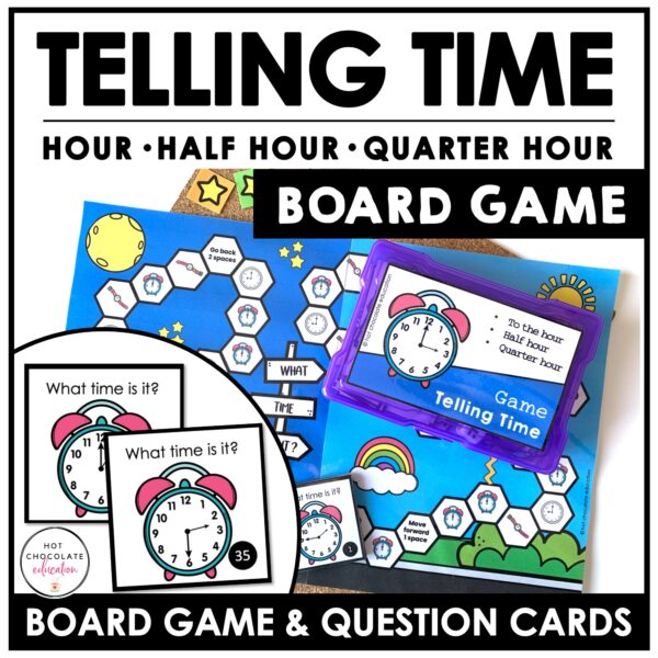 Telling Time Board Game - Reading Analog Clocks | Hour, Half Hour, 15 ...