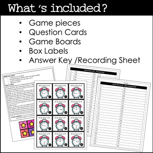 Telling Time Board Game - Reading Analog Clocks | Hour, Half Hour, 15 ...