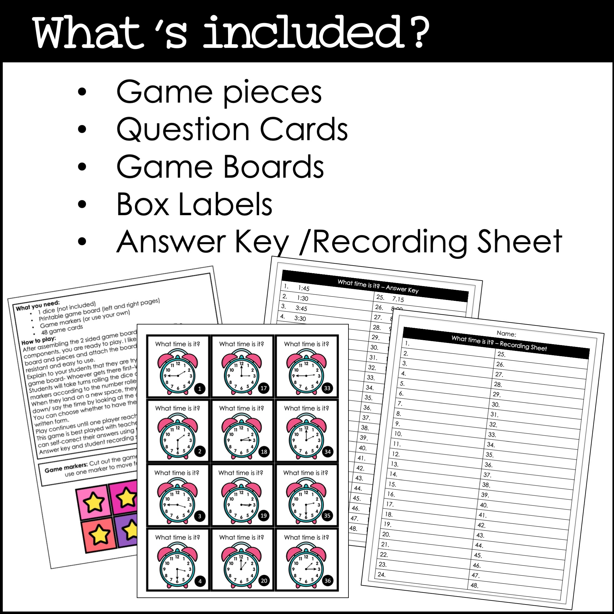 Telling Time Board Game - Reading Analog Clocks | Hour, Half Hour, 15 ...