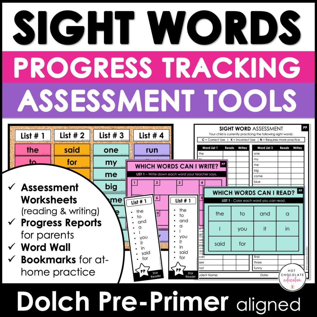 Sight Word Progress Reports - Pre-Primer Words | Evaluation Template ...