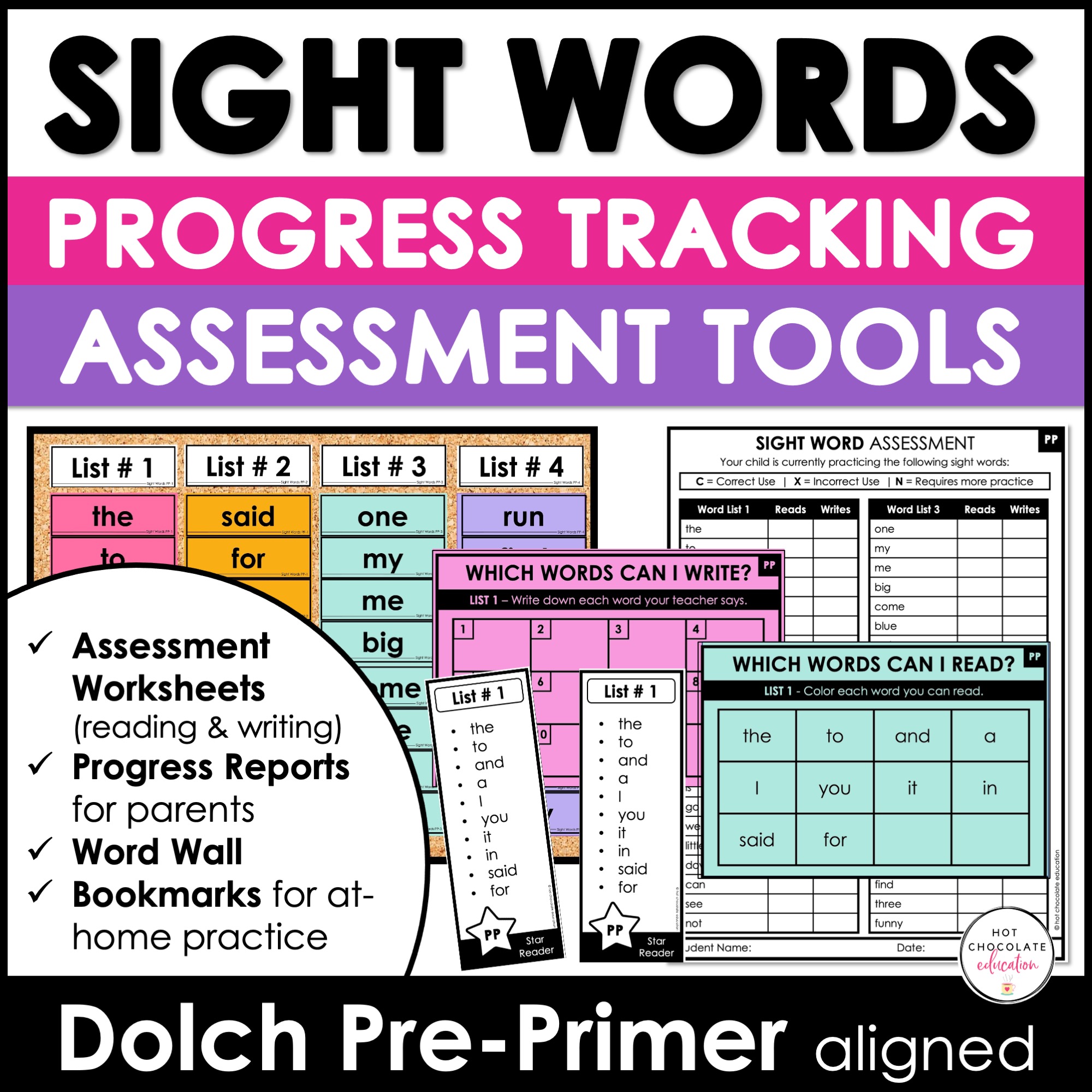 Sight Word Progress Reports - Pre-Primer Words | Evaluation Template ...