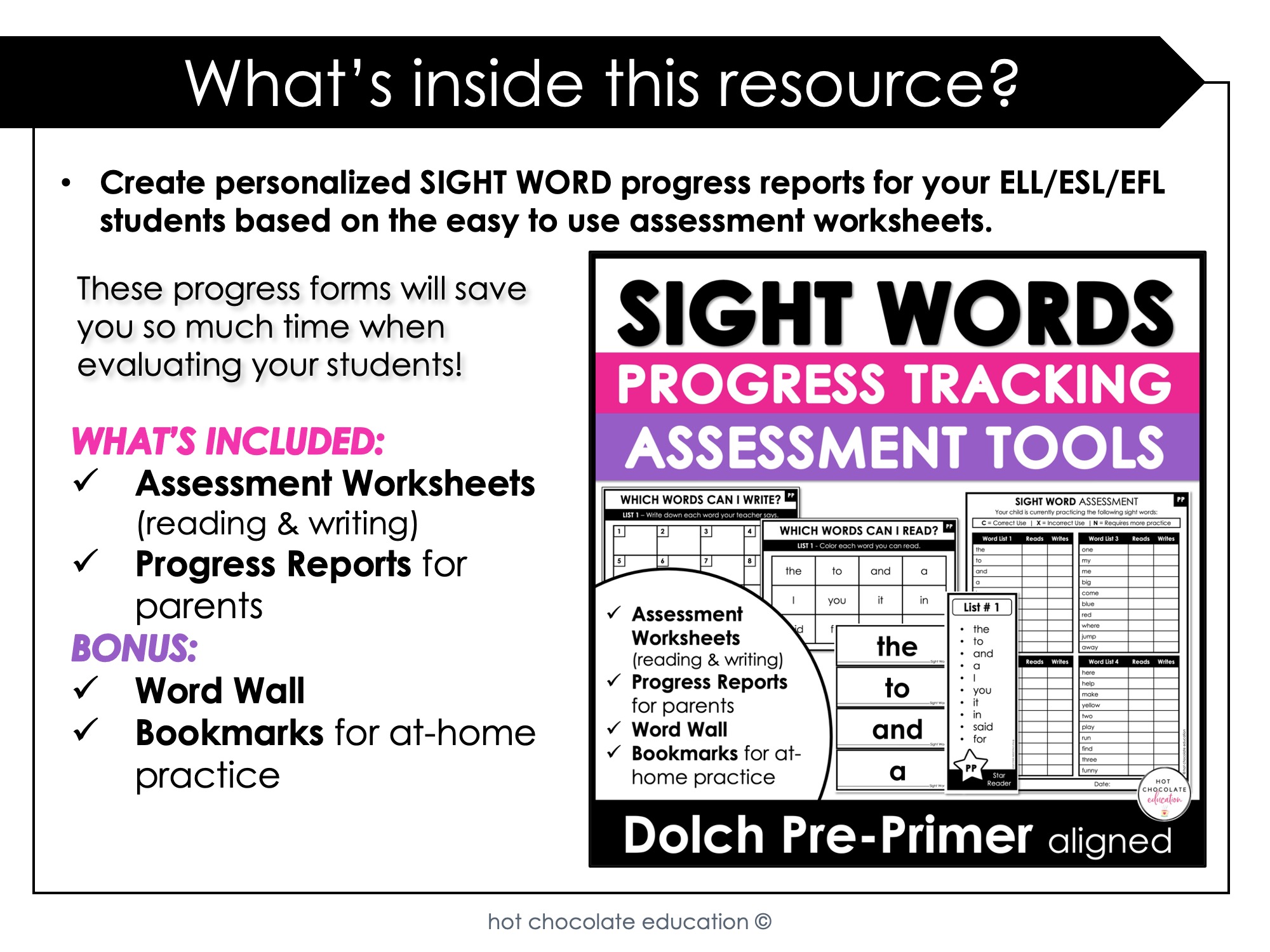 Sight Word Progress Reports - Pre-Primer Words | Evaluation Template ...