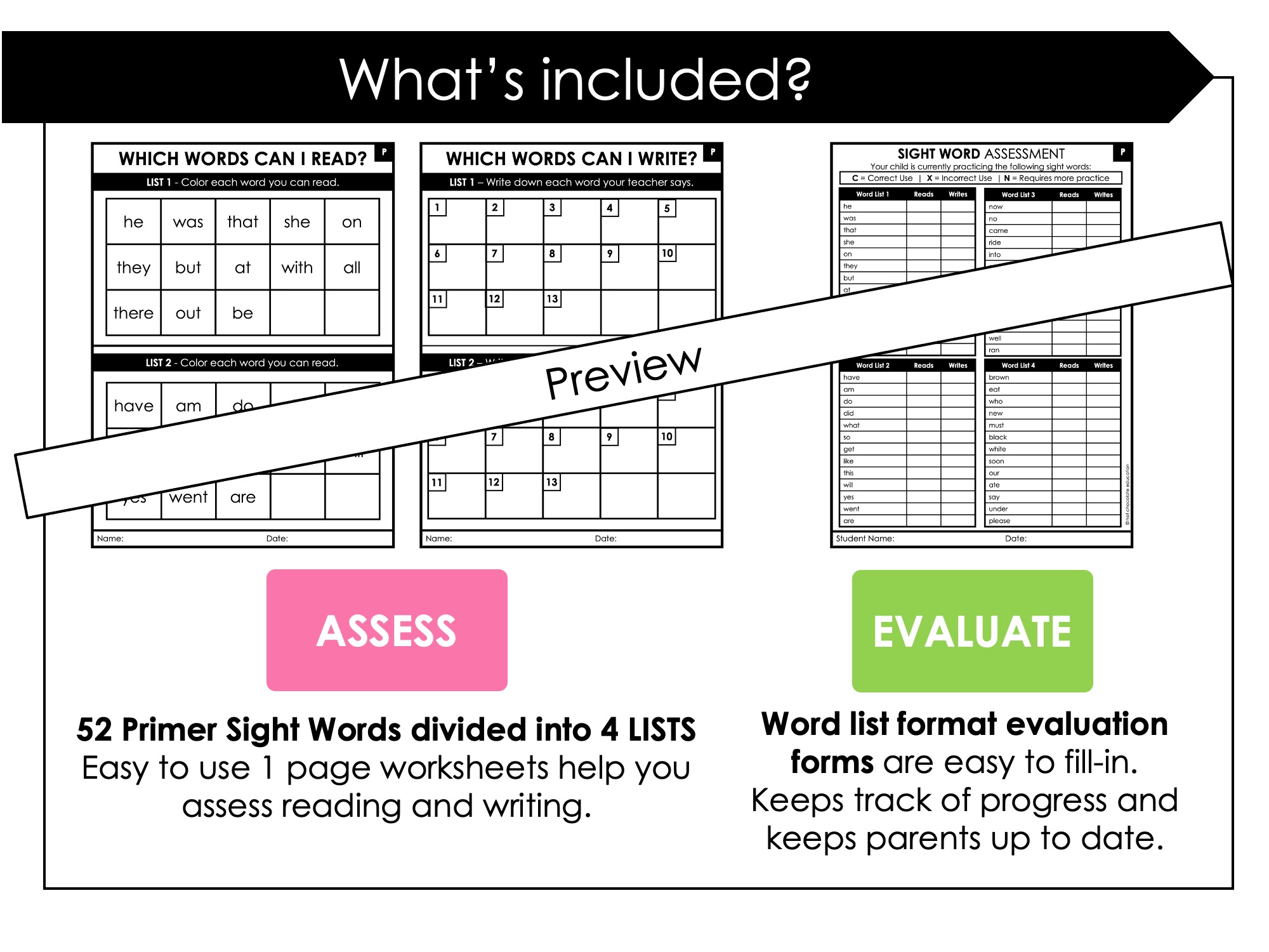 Sight Word Progress Reports - Tracking & Evaluation Tools - Primer Word ...