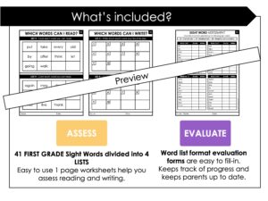 Sight Word Progress Monitoring - FIRST GRADE | Evaluation Tool ...