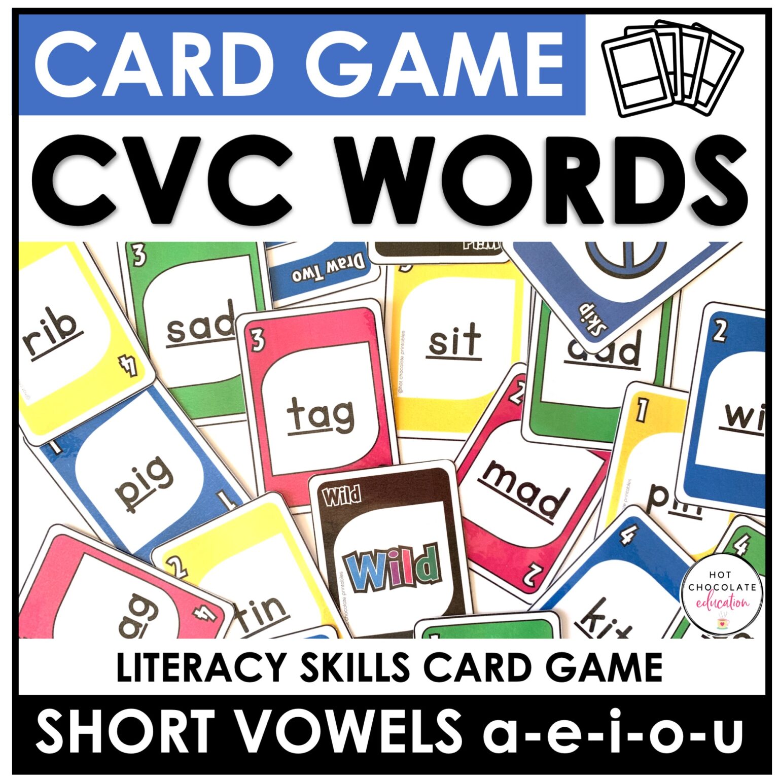 Literacy Card Game for CVC short vowels a-e-i-o-u: Plays like UNO ...