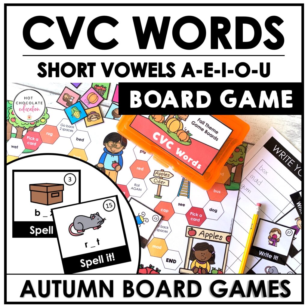 Fall CVC WORD FLUENCY Roll & Read Board Games : Short A - E - I - O - U ...