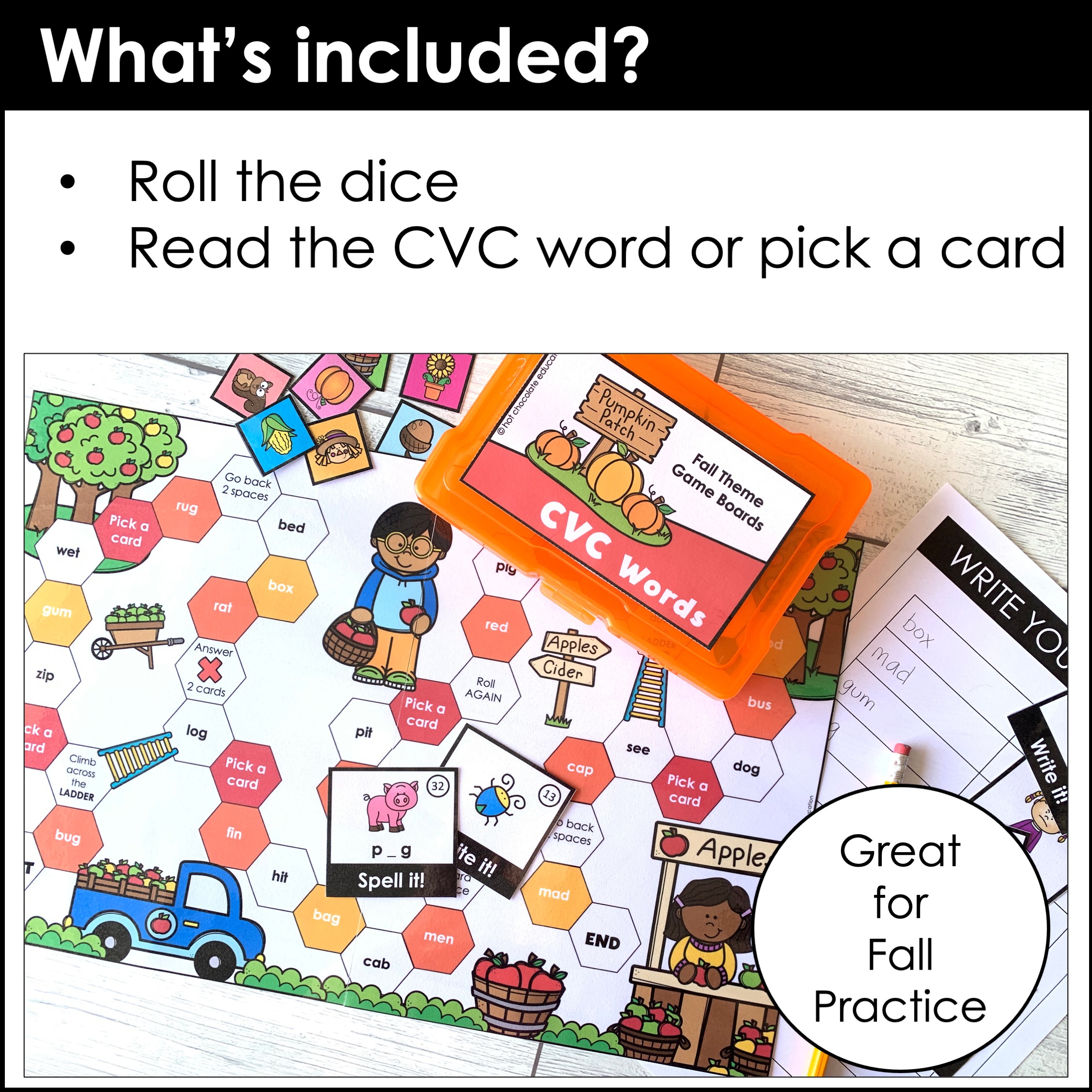 Fall CVC WORD FLUENCY Roll & Read Board Games : Short A - E - I - O - U ...