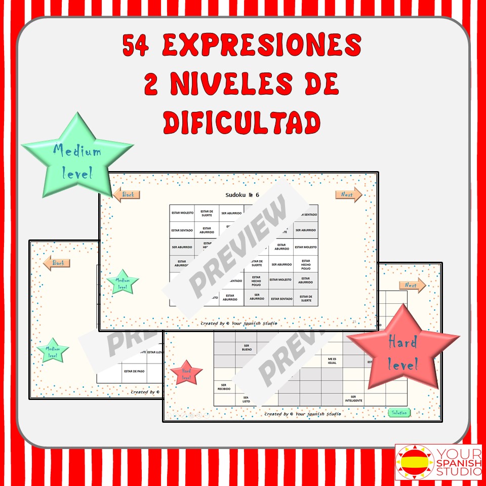 SER and ESTAR 54 expressions in Spanish SUDOKU digital game | Made By ...