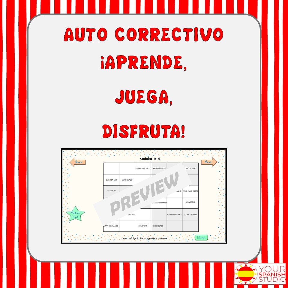 SER and ESTAR 54 expressions in Spanish SUDOKU digital game | Made By ...