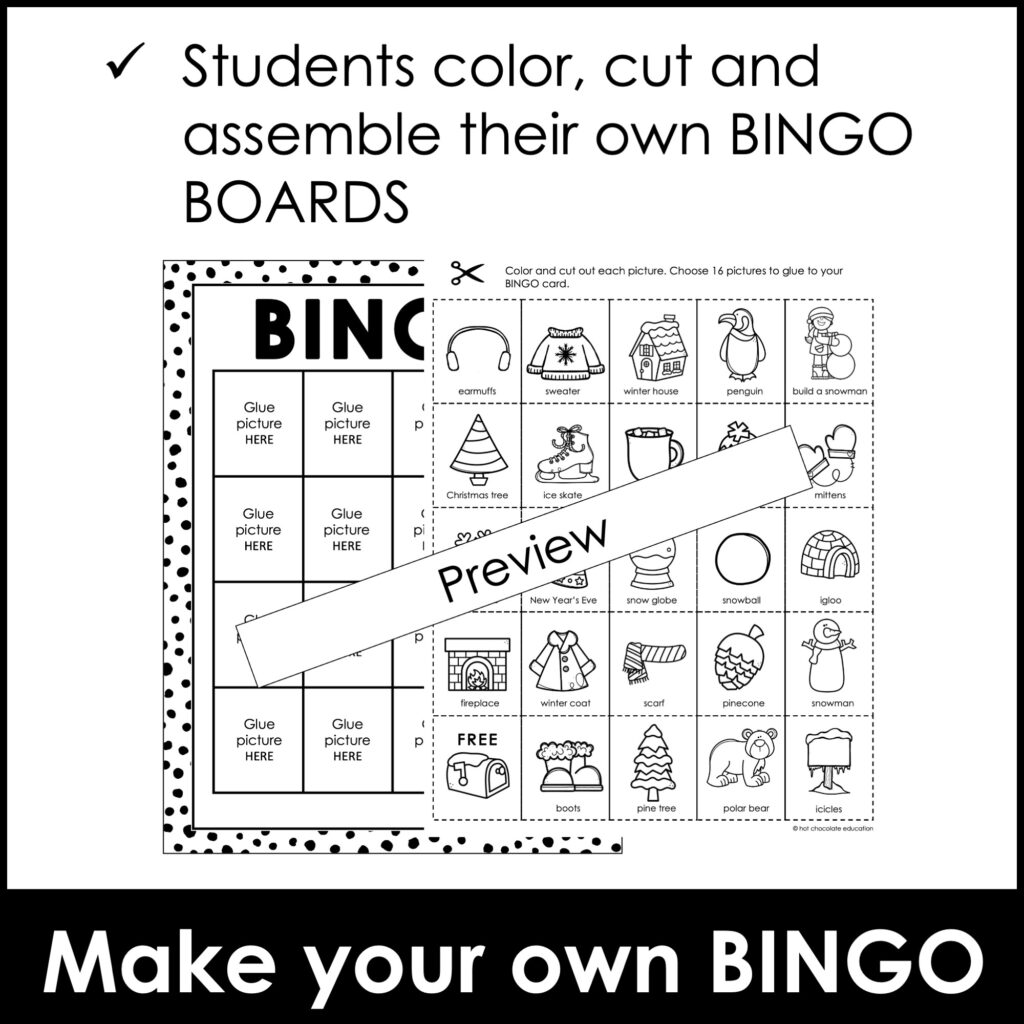 Winter Cut and Paste Bingo Game - Make your own vocabulary BINGO BOARDS ...