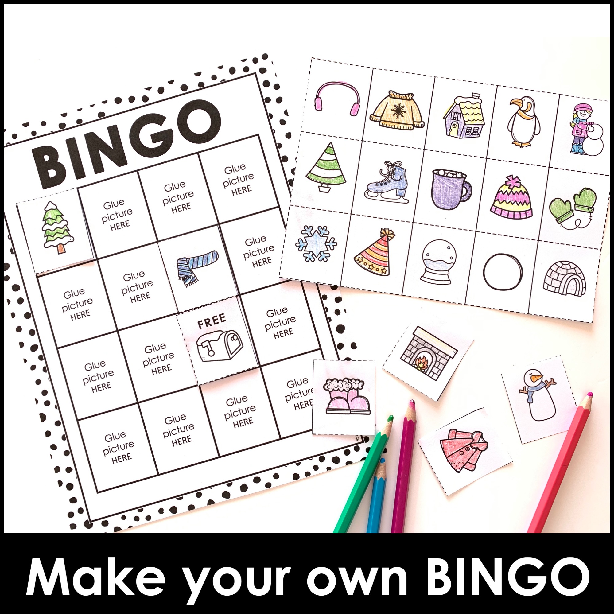 Winter Cut and Paste Bingo Game - Make your own vocabulary BINGO BOARDS ...