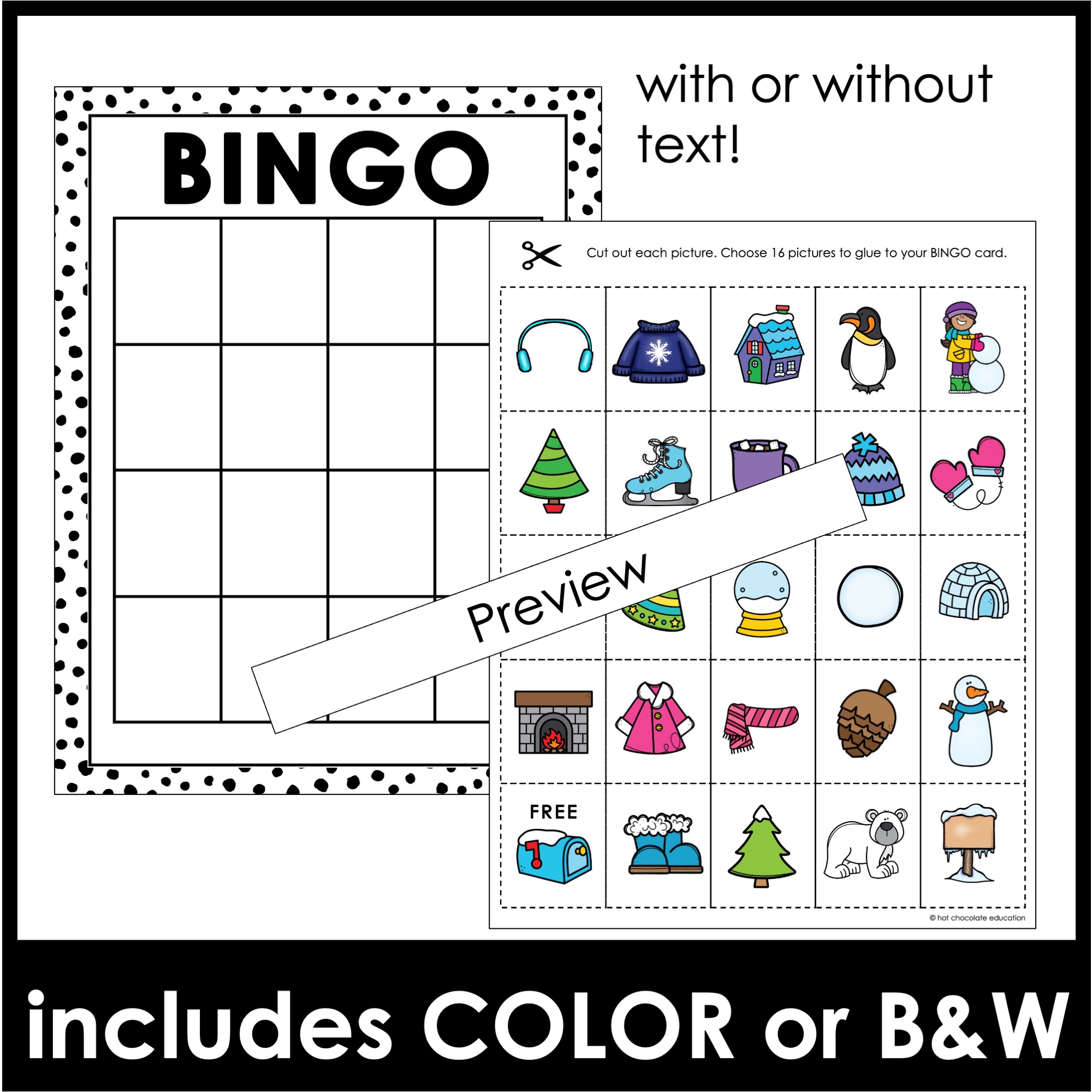 Winter Cut and Paste Bingo Game - Make your own vocabulary BINGO BOARDS ...