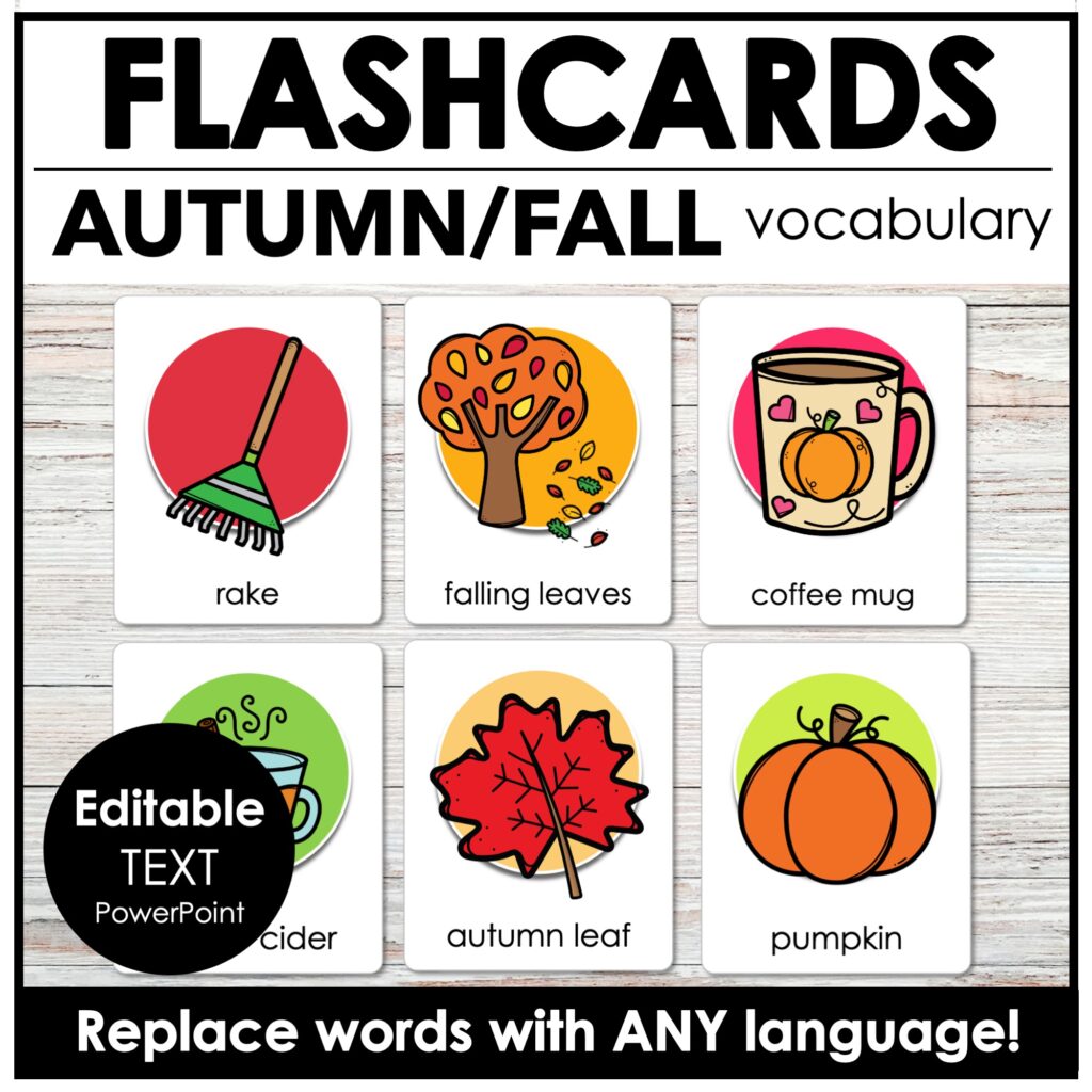 Autumn FALL Flashcards ESL Vocabulary Flash Cards for Kids - Editable ...