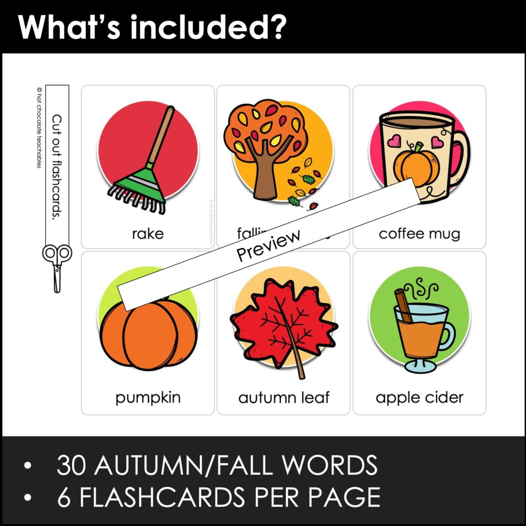 Autumn FALL Flashcards ESL Vocabulary Flash Cards for Kids - Editable ...