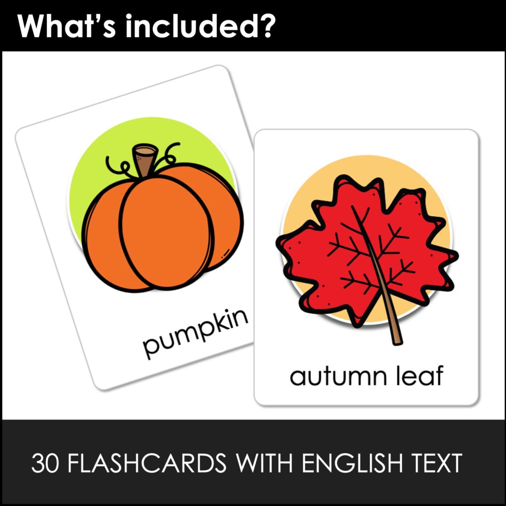 Autumn FALL Flashcards ESL Vocabulary Flash Cards for Kids - Editable ...