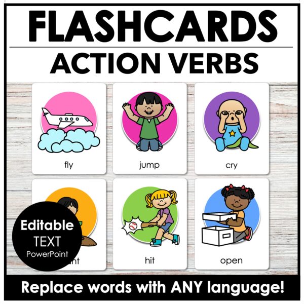 Action Verb Flashcards | Editable Verb Activity Cards for ESL EFL ELA ...