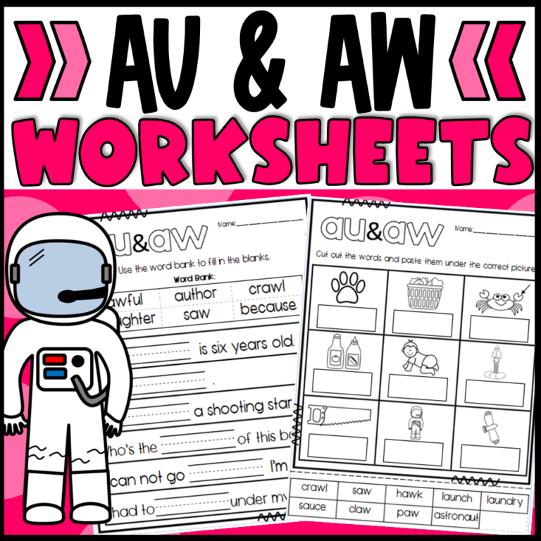 Au and Aw Worksheets: Cut and Paste Sorts, Cloze, Read and Draw and ...