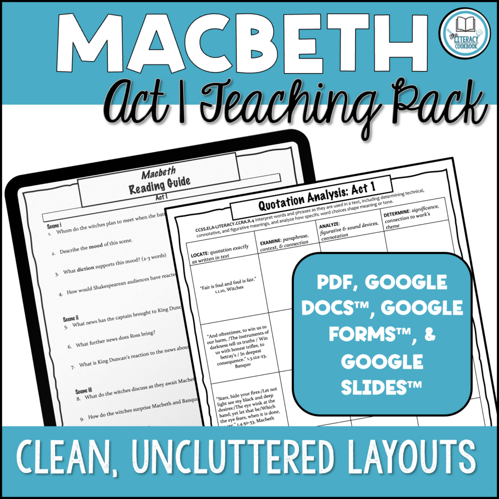 Macbeth Act 1 - Questions, Quiz, Quotes & Analysis - Print & Digital ...