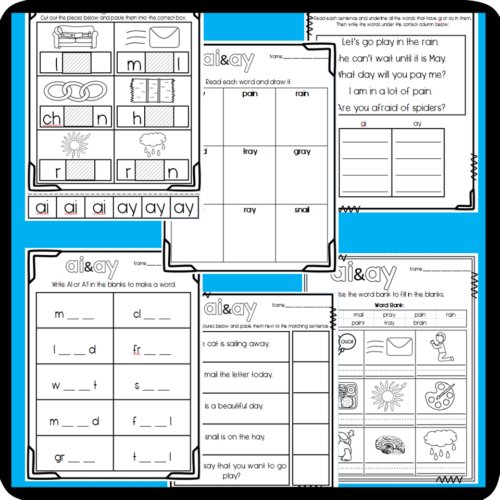 Ay and Ai Worksheets: Cut and Paste Sorts, Cloze, Read and Draw, and ...