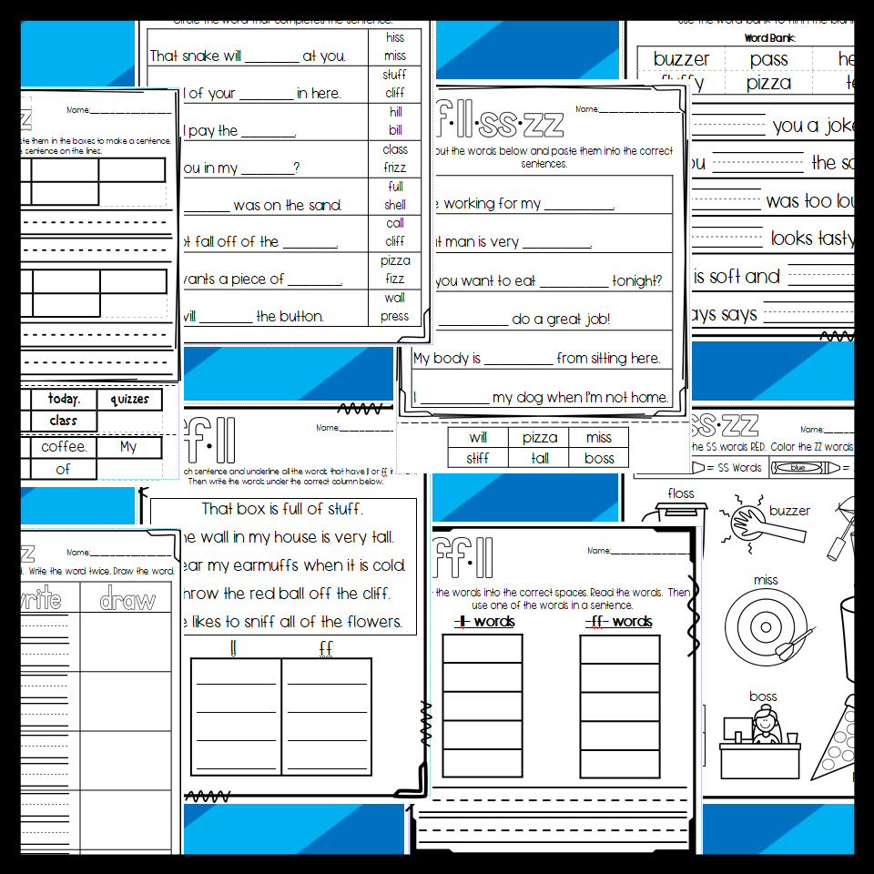 Double Consonant Worksheets (ll, ff, zz, ss): Cloze, Sorts, Read & Draw ...